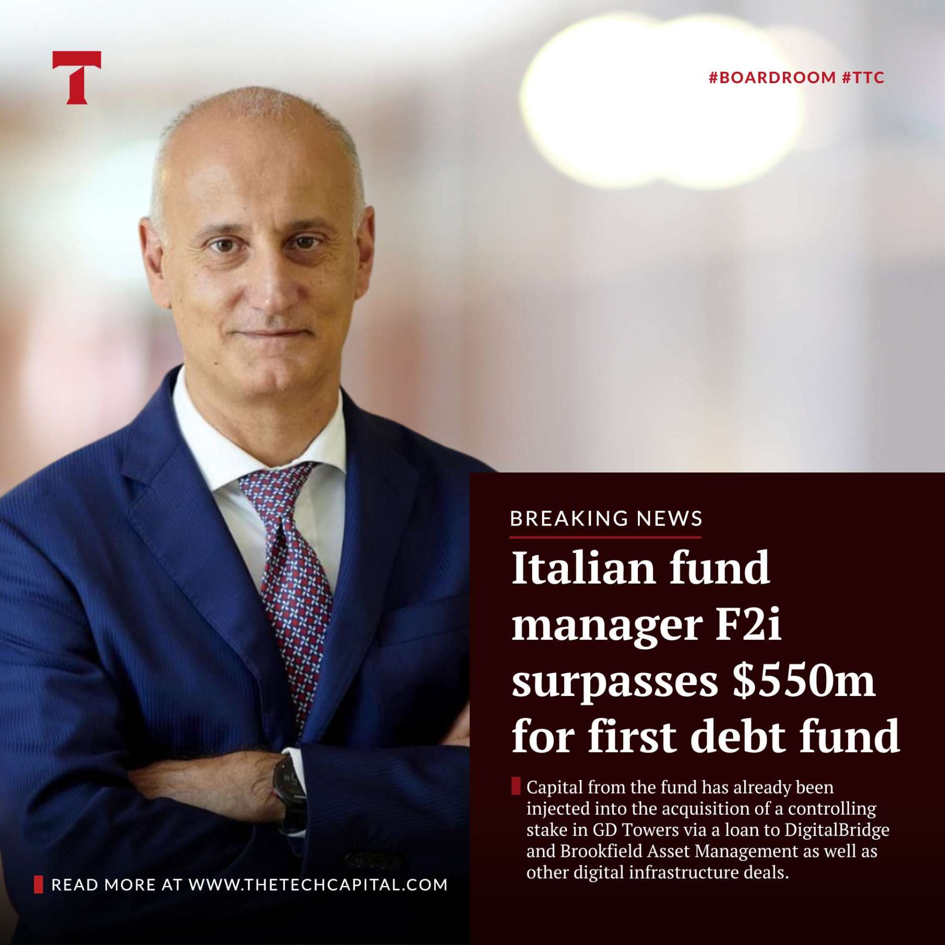 Italian fund manager F2i surpasses $550m for first debt fund - The Tech ...